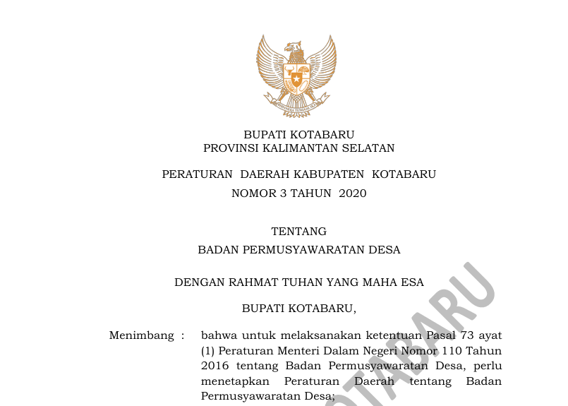Peraturan Daerah Kabupaten Kotabaru Nomor 5 Tahun 2020 tentang ...