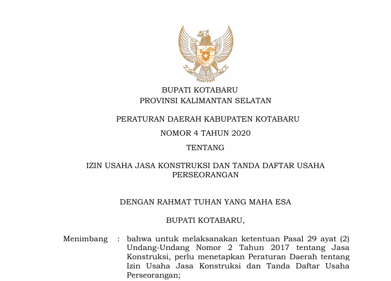 Peraturan Daerah Kabupaten Kotabaru Nomor 5 Tahun 2020 tentang ...
