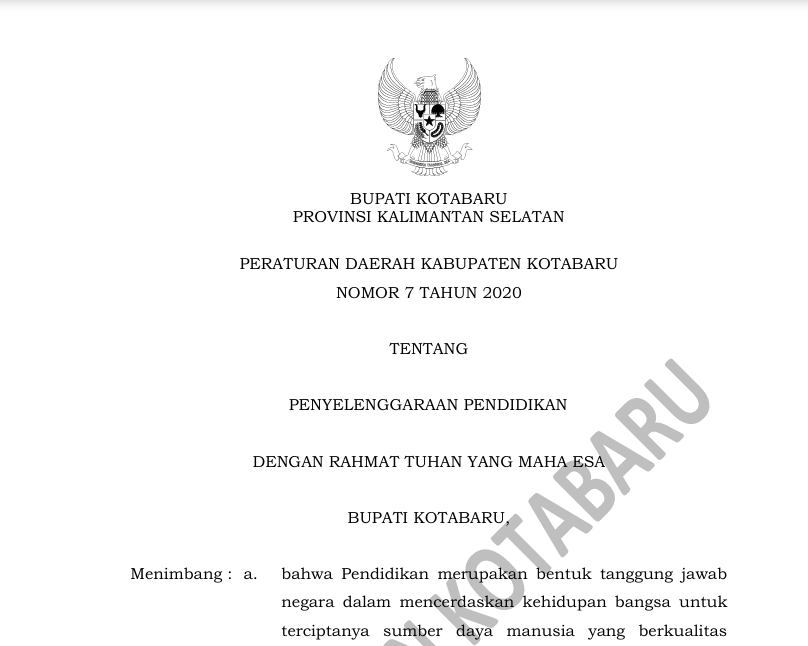 Peraturan Daerah Kabupaten Kotabaru Nomor 9 Tahun 2020 tentang Anggaran ...
